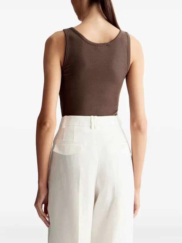 12 STOREEZ Rib-knit Henley Tank Top - Brown