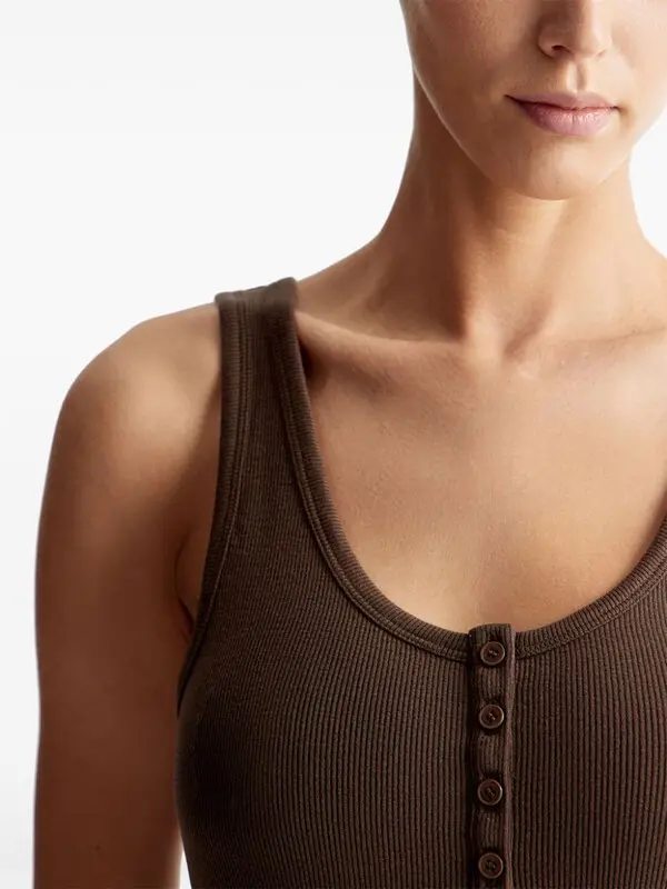 12 STOREEZ Rib-knit Henley Tank Top - Brown