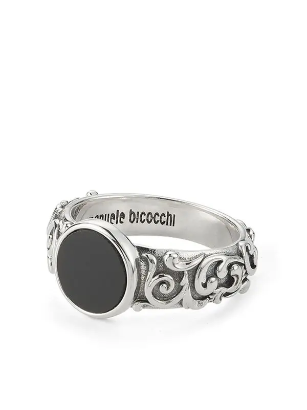 Emanuele Bicocchi Arabesque Engraved Signet Ring - Black