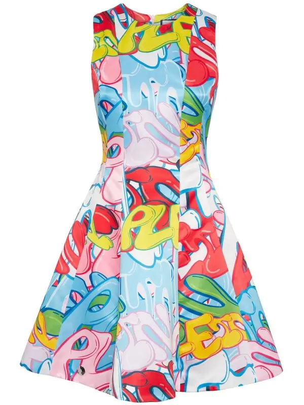 Philipp Plein Graffiti-print Mini Dress - Blue