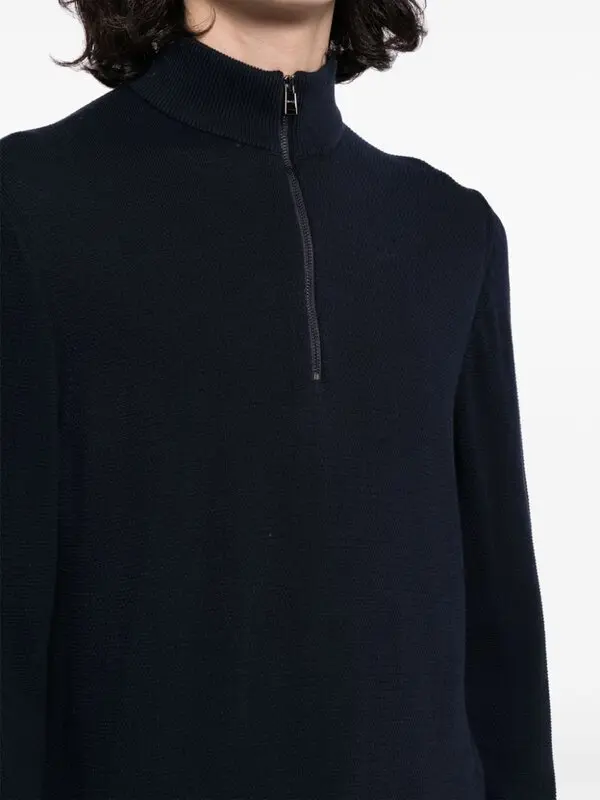 BOSS Zip-up Cotton Jumper - Blue