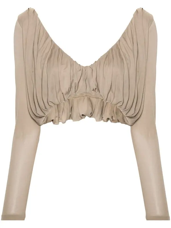 Saint Laurent Pleated Cropped Blouse