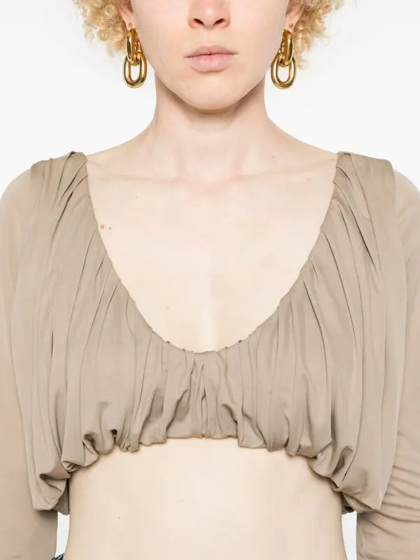 Saint Laurent Pleated Cropped Blouse