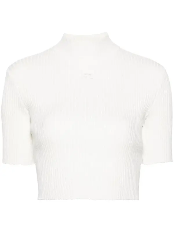 COURREGES Mock-neck Ribbed Top - White