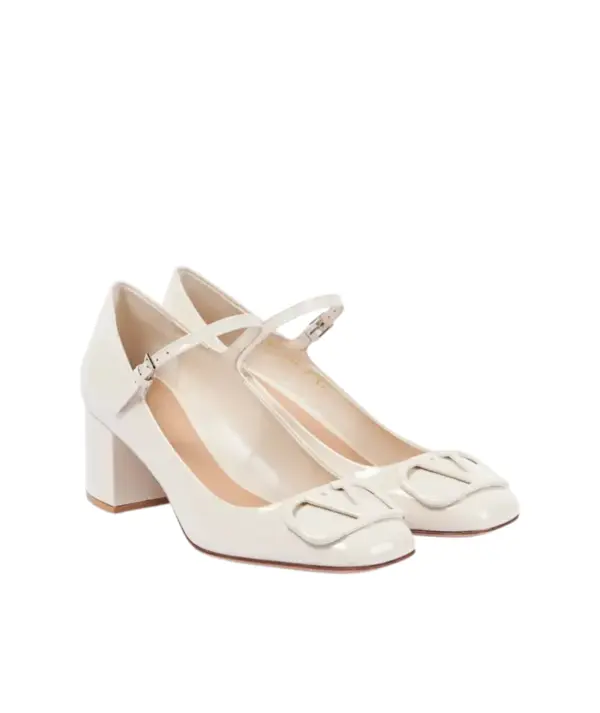 Valentino Garavani Vlogo Signature Patent Leather Mary Jane Pumps - White