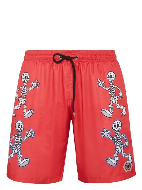 Philipp Plein Skeleton-print Swim Shorts - Red