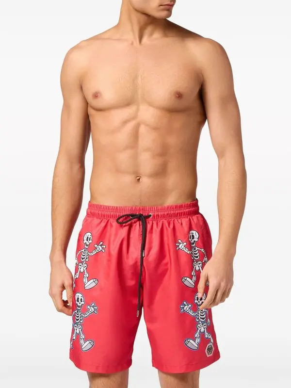 Philipp Plein Skeleton-print Swim Shorts - Red