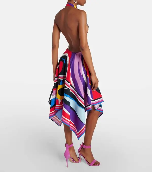 Emilio Pucci Cigni Halterneck Cotton Midi Dress