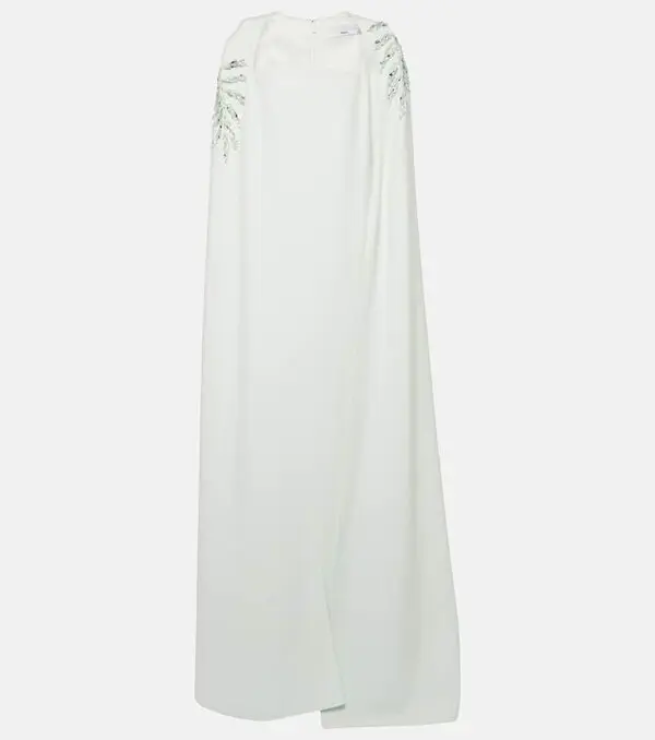 Safiyaa Mattia Embellished Caped Crêpe Gown - Green