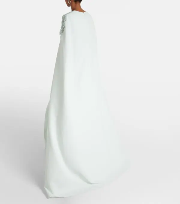 Safiyaa Mattia Embellished Caped Crêpe Gown - Green