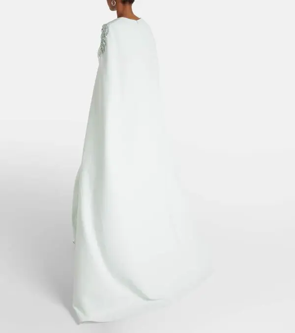 Safiyaa Mattia Embellished Caped Crêpe Gown - Green