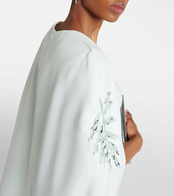 Safiyaa Mattia Embellished Caped Crêpe Gown - Green