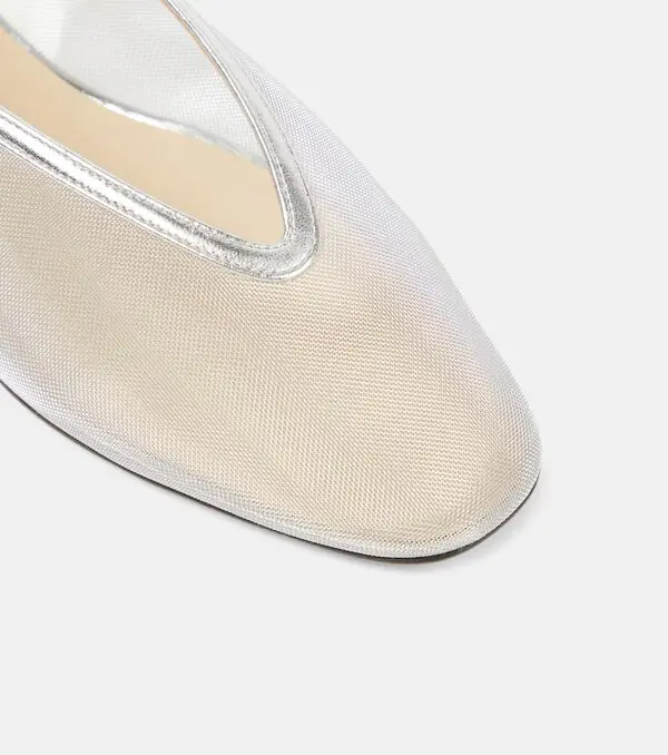 Le Monde Beryl Luna Leather-trimmed Ballet Flats - Silver