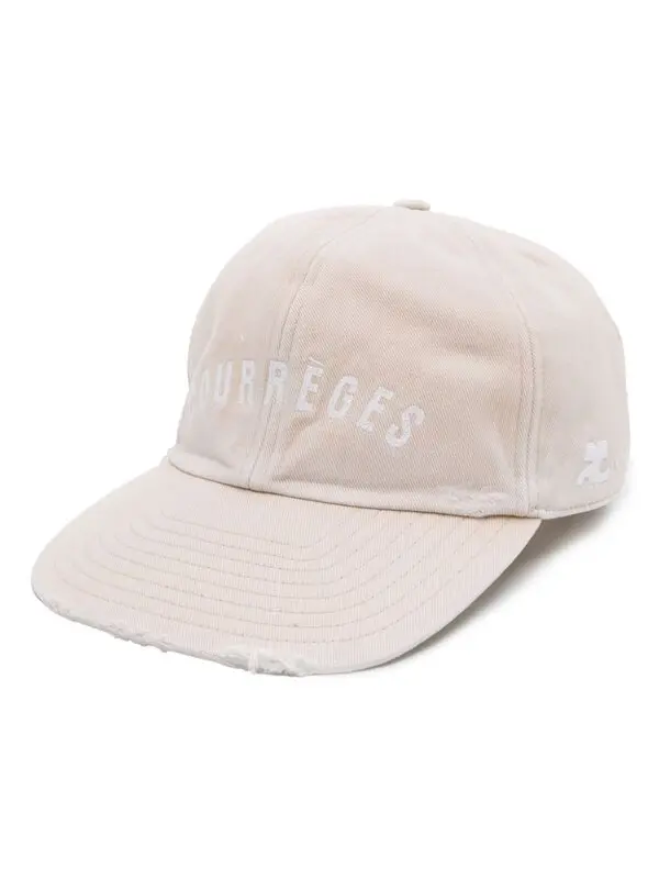 COURREGES Logo-embroidered Distressed Cap - Neutrals