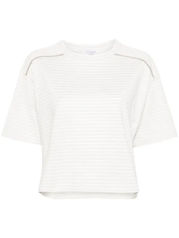 Brunello Cucinelli Striped Cotton T-shirt - Grey