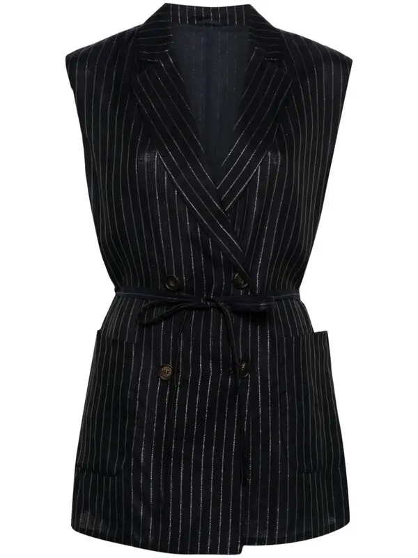 Brunello Cucinelli Pinstripe-pattern Belted Waistcoat - Blue