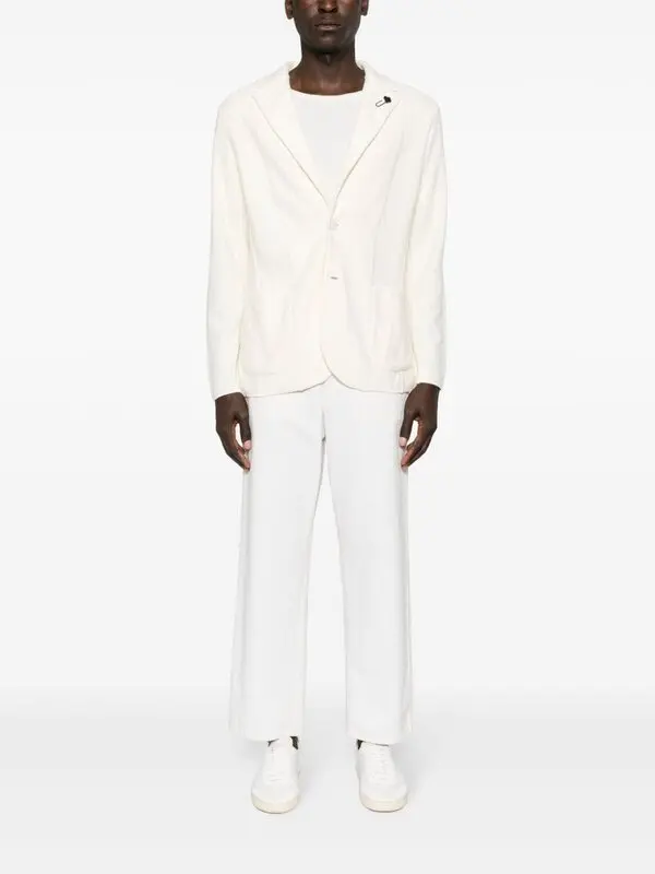 LARDINI Chevron-knit Single-breasted Blazer - White