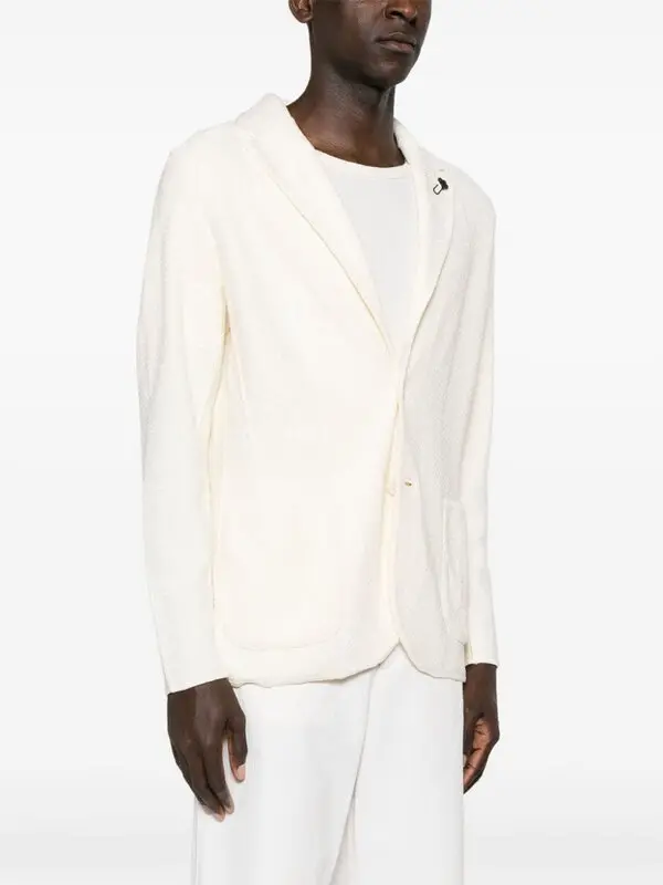 LARDINI Chevron-knit Single-breasted Blazer - White