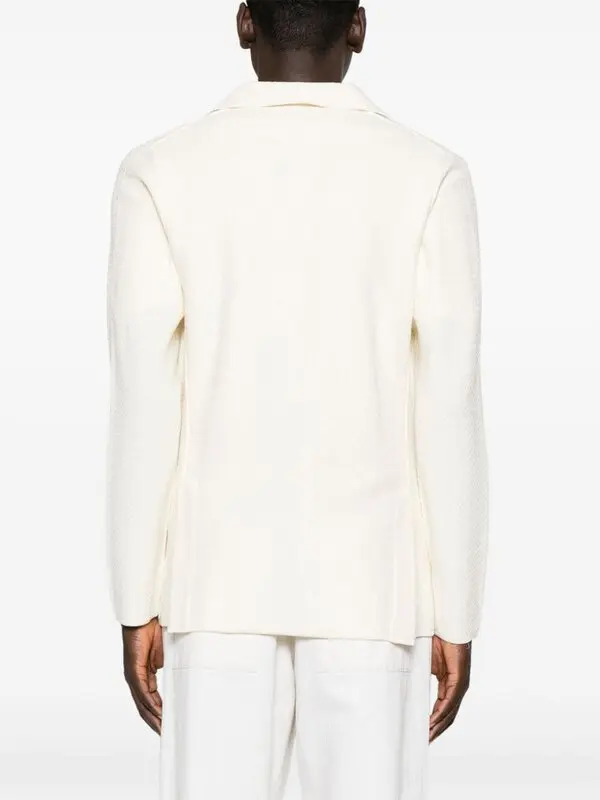 LARDINI Chevron-knit Single-breasted Blazer - White