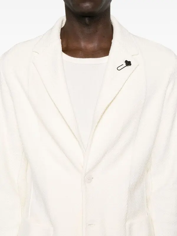 LARDINI Chevron-knit Single-breasted Blazer - White