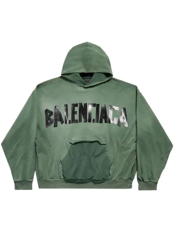 Balenciaga Tape Type Logo Cotton Hoodie Green Editorialist