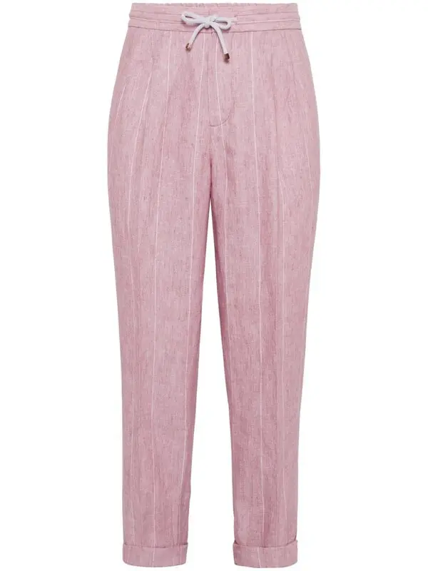 Brunello Cucinelli Striped Linen Trousers - Pink