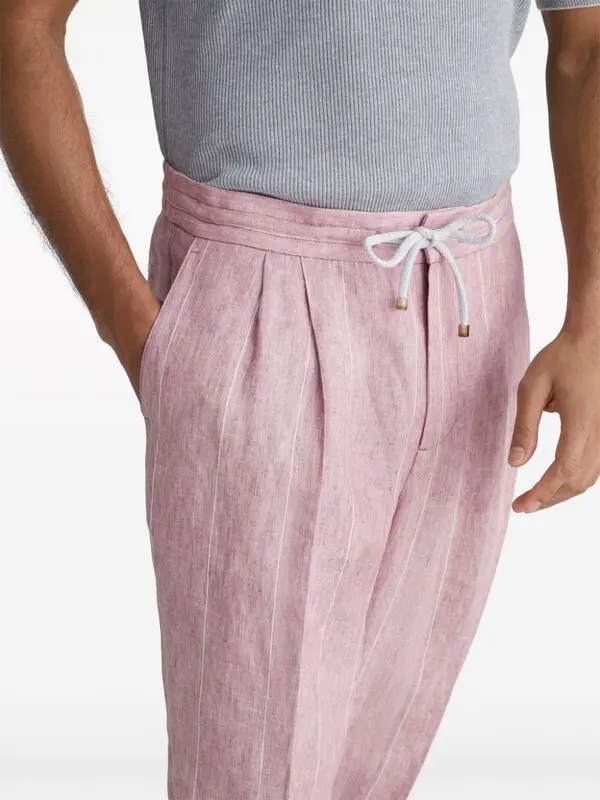 Brunello Cucinelli Striped Linen Trousers - Pink