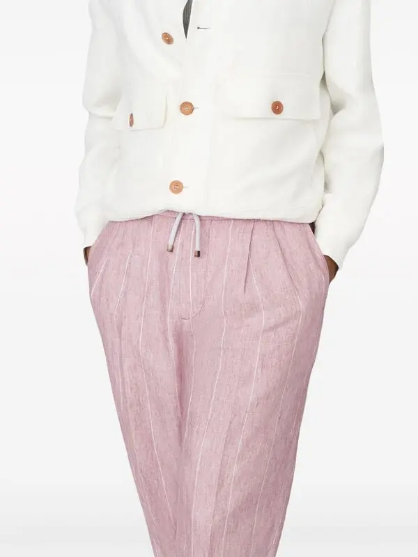 Brunello Cucinelli Striped Linen Trousers - Pink