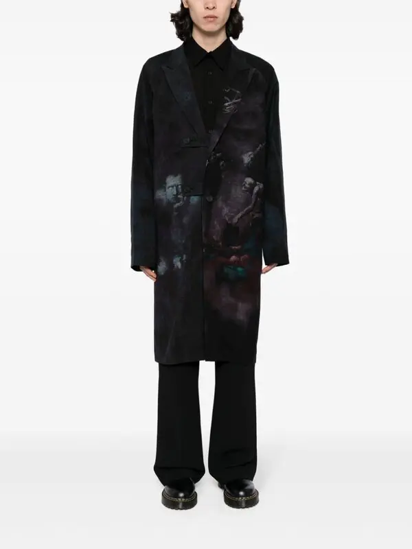 Yohji Yamamoto Single-breasted Graphic Print Coat