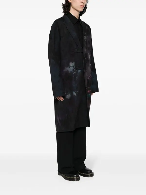 Yohji Yamamoto Single-breasted Graphic Print Coat