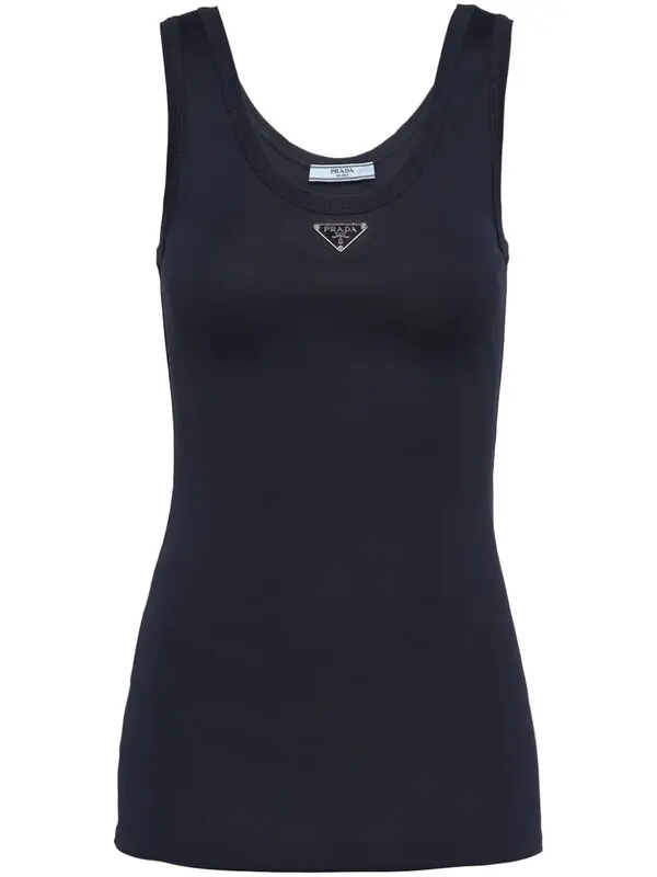 Prada Enamel-triangle Cotton Top - Blue