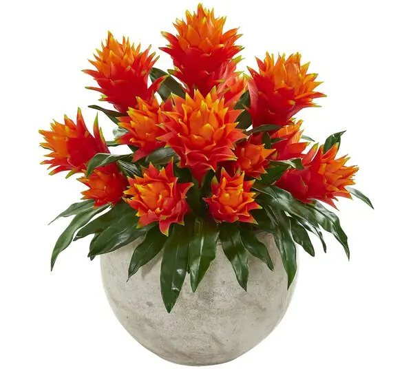 NEARLY NATURAL 22' Bromeliad Plant In Sandstone Bowl By - One-color