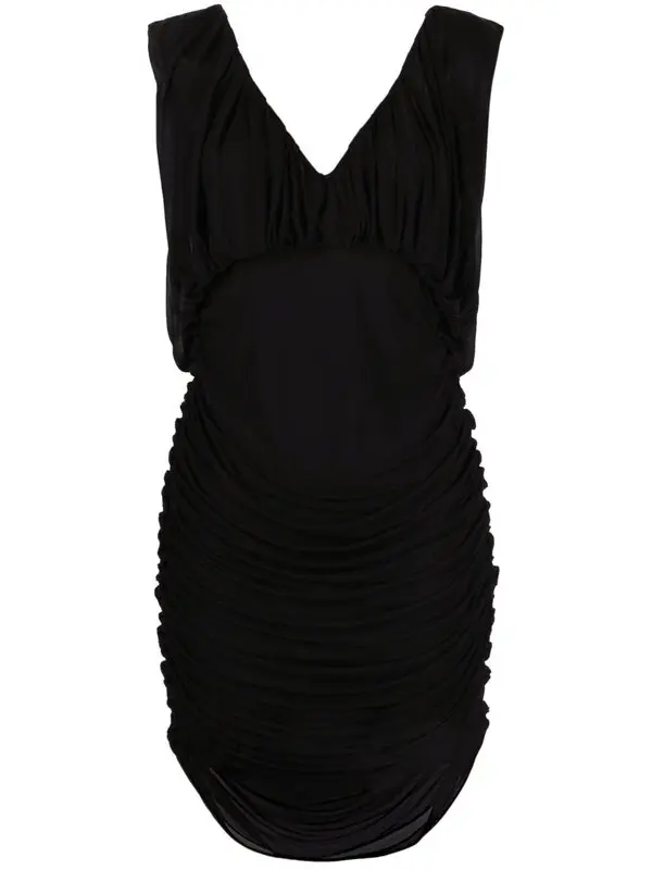 Saint Laurent Ruched V-neck Minidress - Black