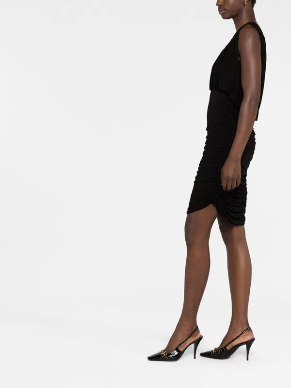 Saint Laurent Ruched V-neck Minidress - Black