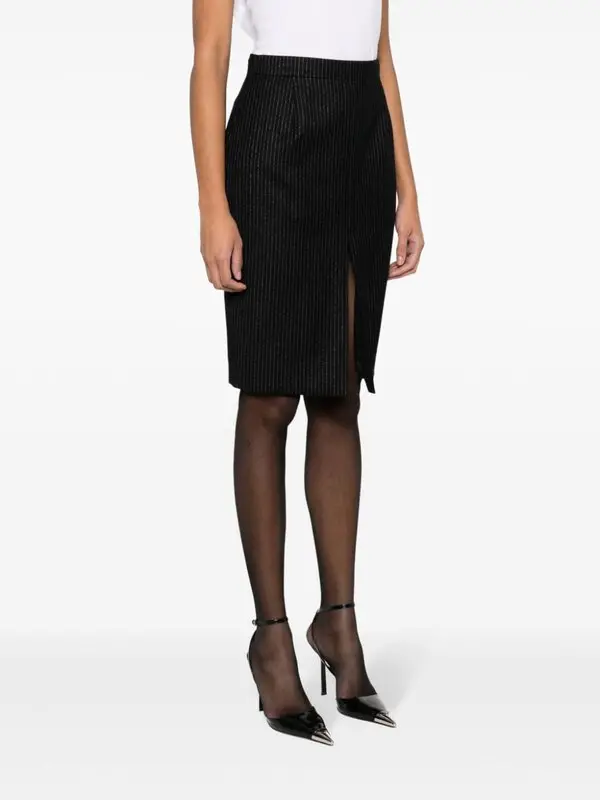 Saint Laurent Pinstripe High-Waisted Pencil Skirt In Black - 30