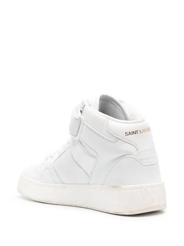 Saint Laurent Greenwich Leather High-Top Sneakers - White