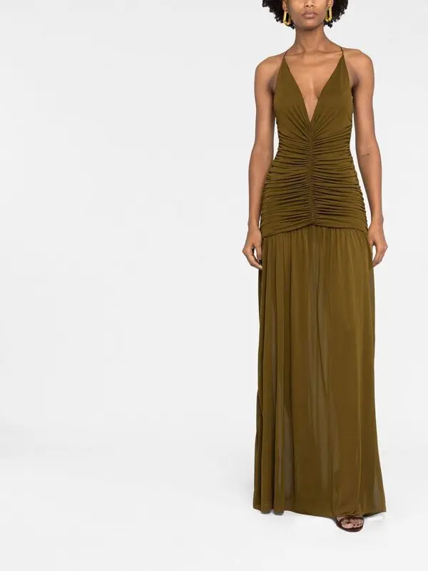 Saint Laurent Ruched Maxi Dress - Green | Editorialist