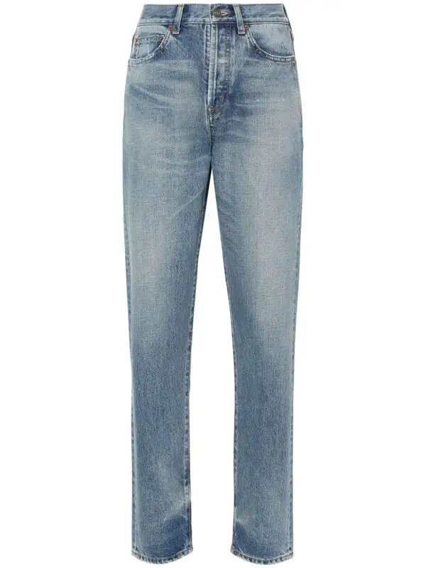 Saint Laurent Distressed High-waisted Tapered Jeans