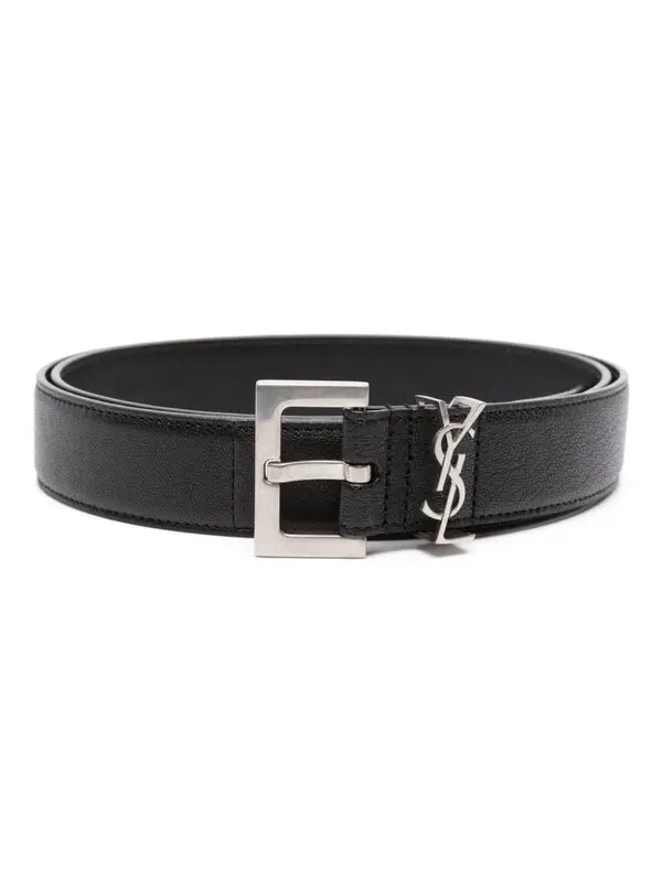 Saint Laurent Logo-plaque Leather Belt - Black