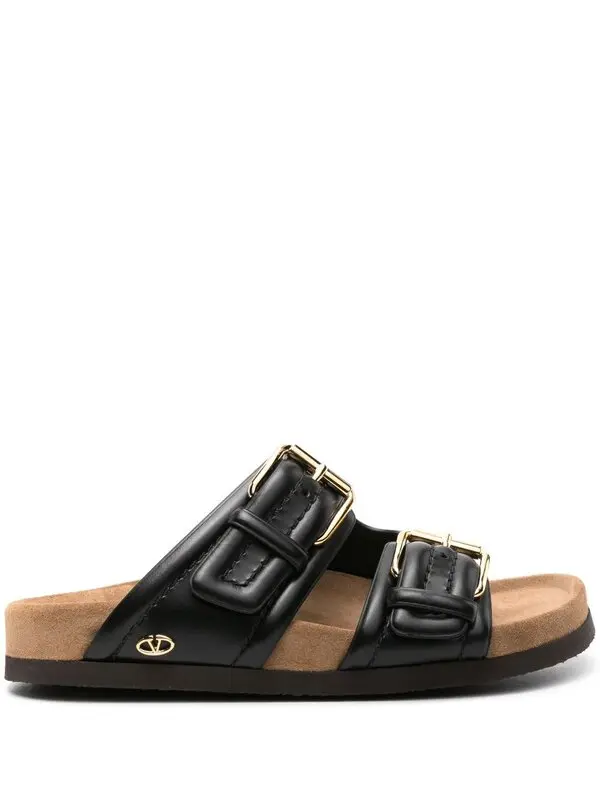 Valentino Garavani Fussfriend Double-strap Leather Slides - Black