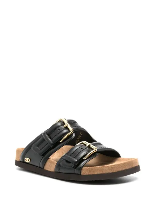 Valentino Garavani Fussfriend Double-strap Leather Slides - Black