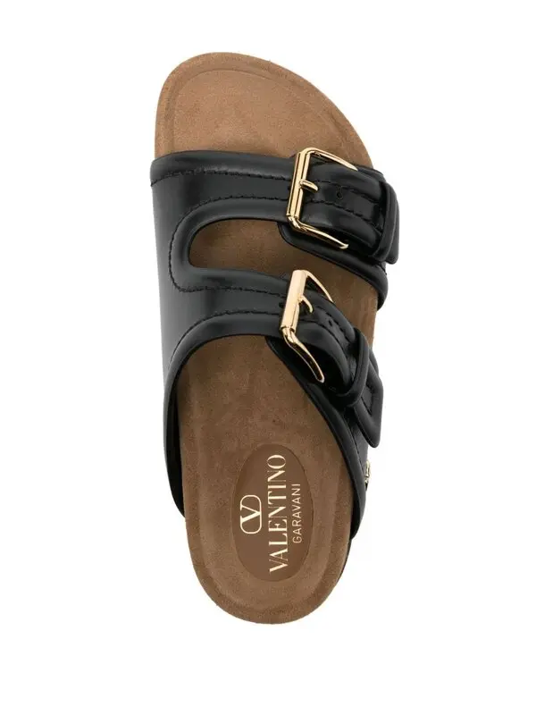 Valentino Garavani Fussfriend Double-strap Leather Slides - Black