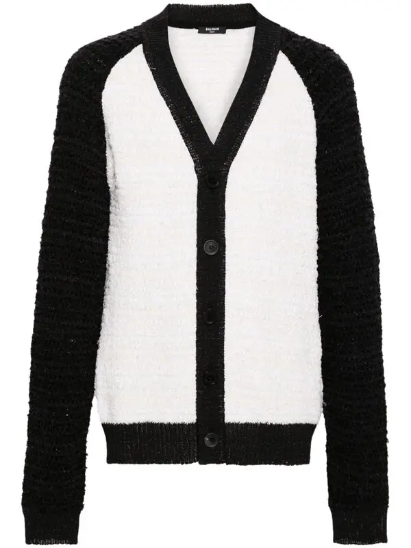Balmain Colour-block Bouclé Cardigan - White