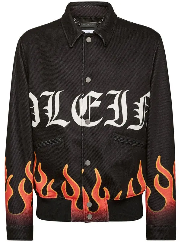 Philipp Plein Flame-print Bomber Jacket - Black