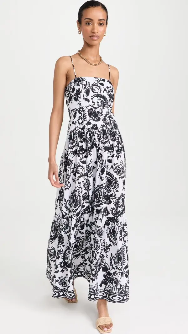 Playa Lucila Square Neck Paisley Maxi Dress In Black/White Print - 70% Off  | Editorialist