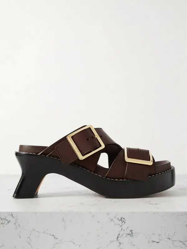Loewe Ease Buckled Leather Mules - Brown
