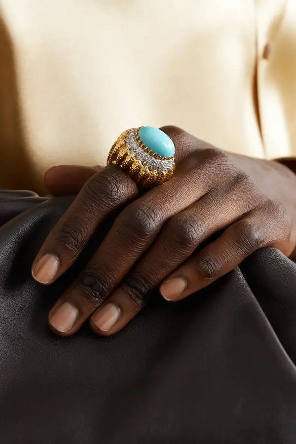 David Webb Mount Olympus 18-karat Platinum, Turquoise And Diamond Ring