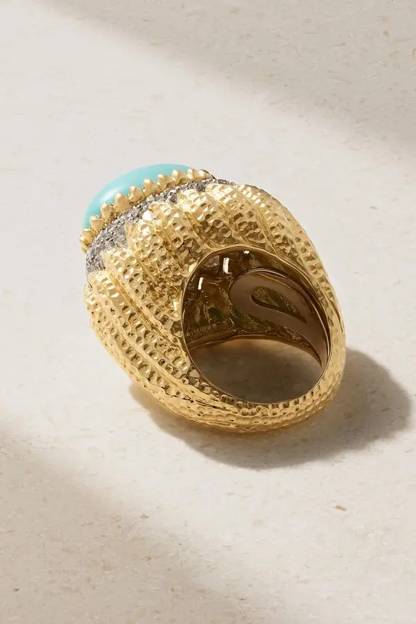 David Webb Mount Olympus 18-karat Platinum, Turquoise And Diamond Ring