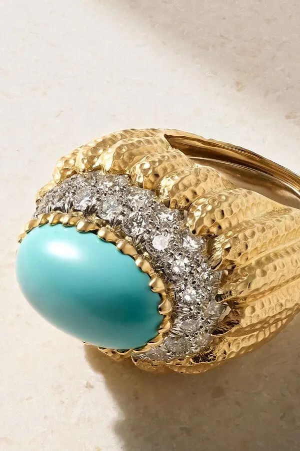 David Webb Mount Olympus 18-karat Platinum, Turquoise And Diamond Ring