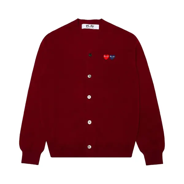 Play Comme Des Garcon Double Heart Cardigan - Red